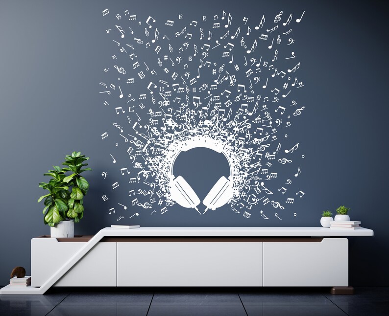 Headphones Music Notes Wall Decal: Vinyl Music Decor 396t - Etsy