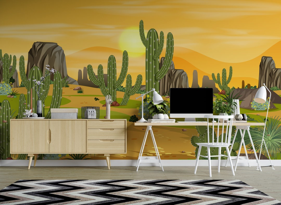 Desert Peel and Stick Wallpaper Cactus Wall Mural Self Adhesive ...
