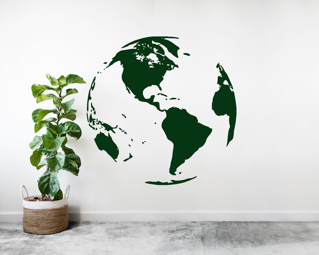 Planet Earth Wall Decal: Removable Vinyl Globe Map Decor T428 - Etsy