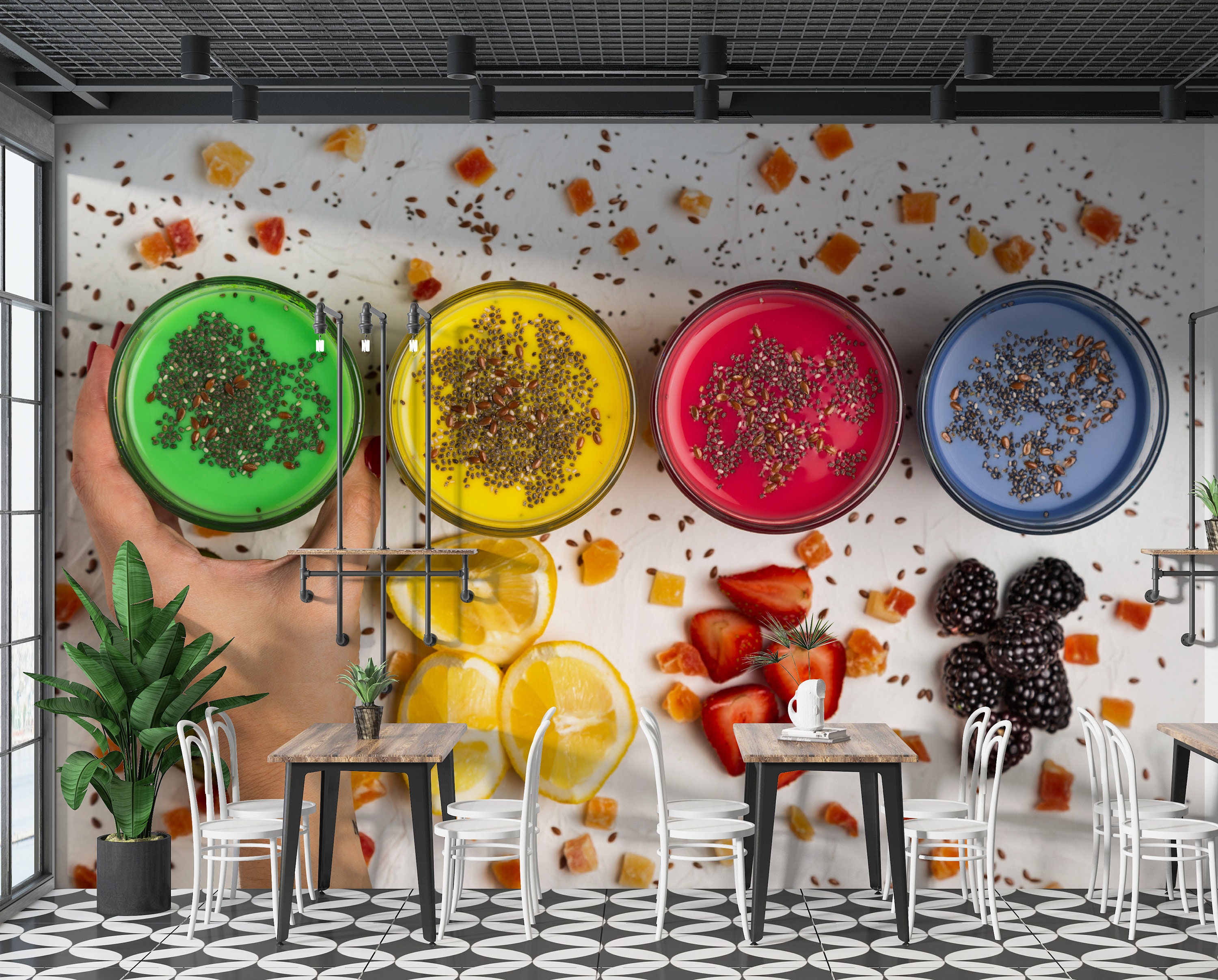 Fruit Smoothie Cafe Wallpaper | Peel & Stick Drink Mural | Juice Bar ...