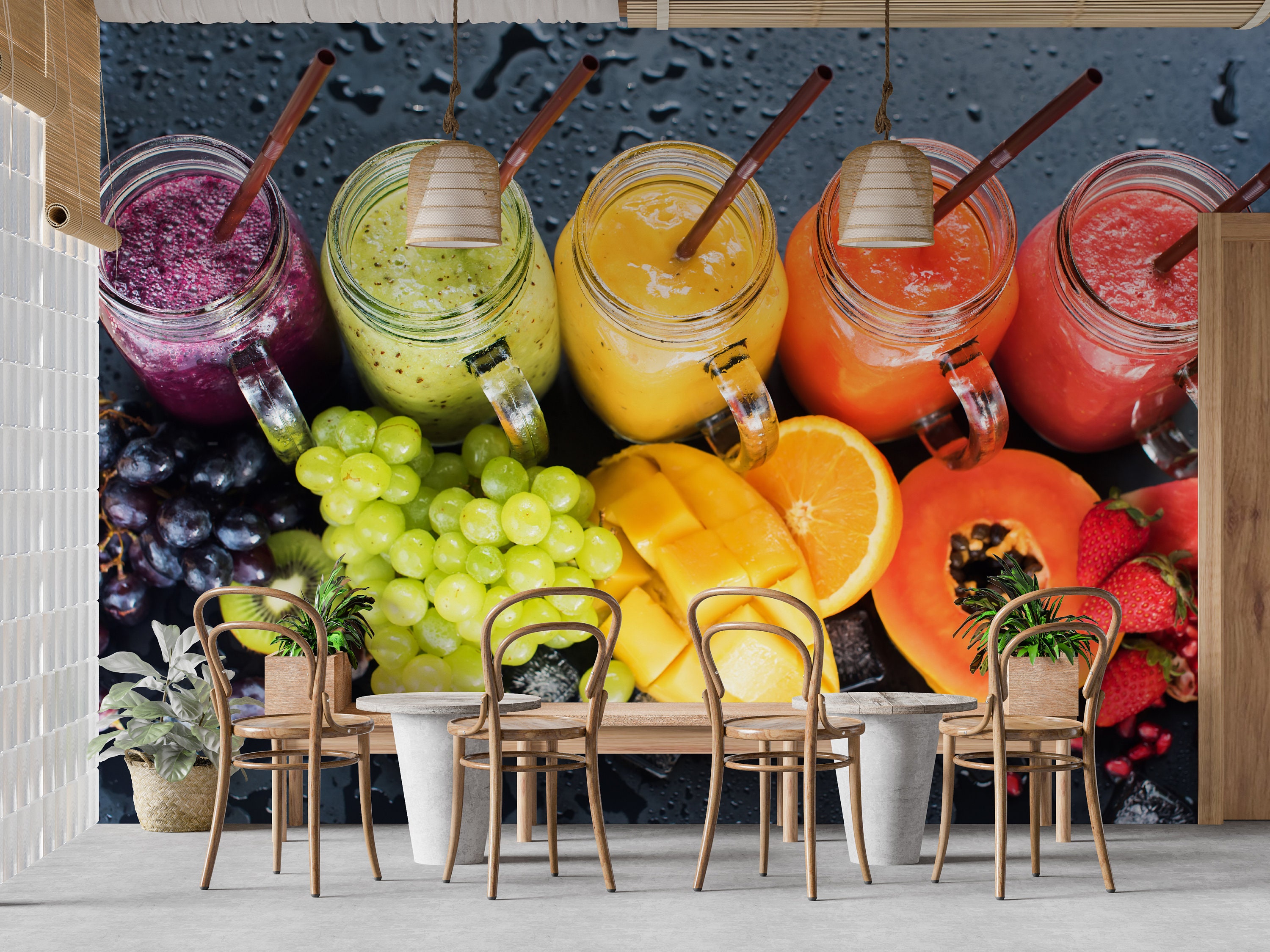 Smoothie Splash Café Mural | Fruit Juice Bar Peel & Stick Wallpaper ...