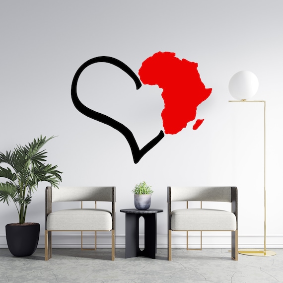 Africa Map Heart Wall Decal Africa Continent Wall Sticker | Etsy