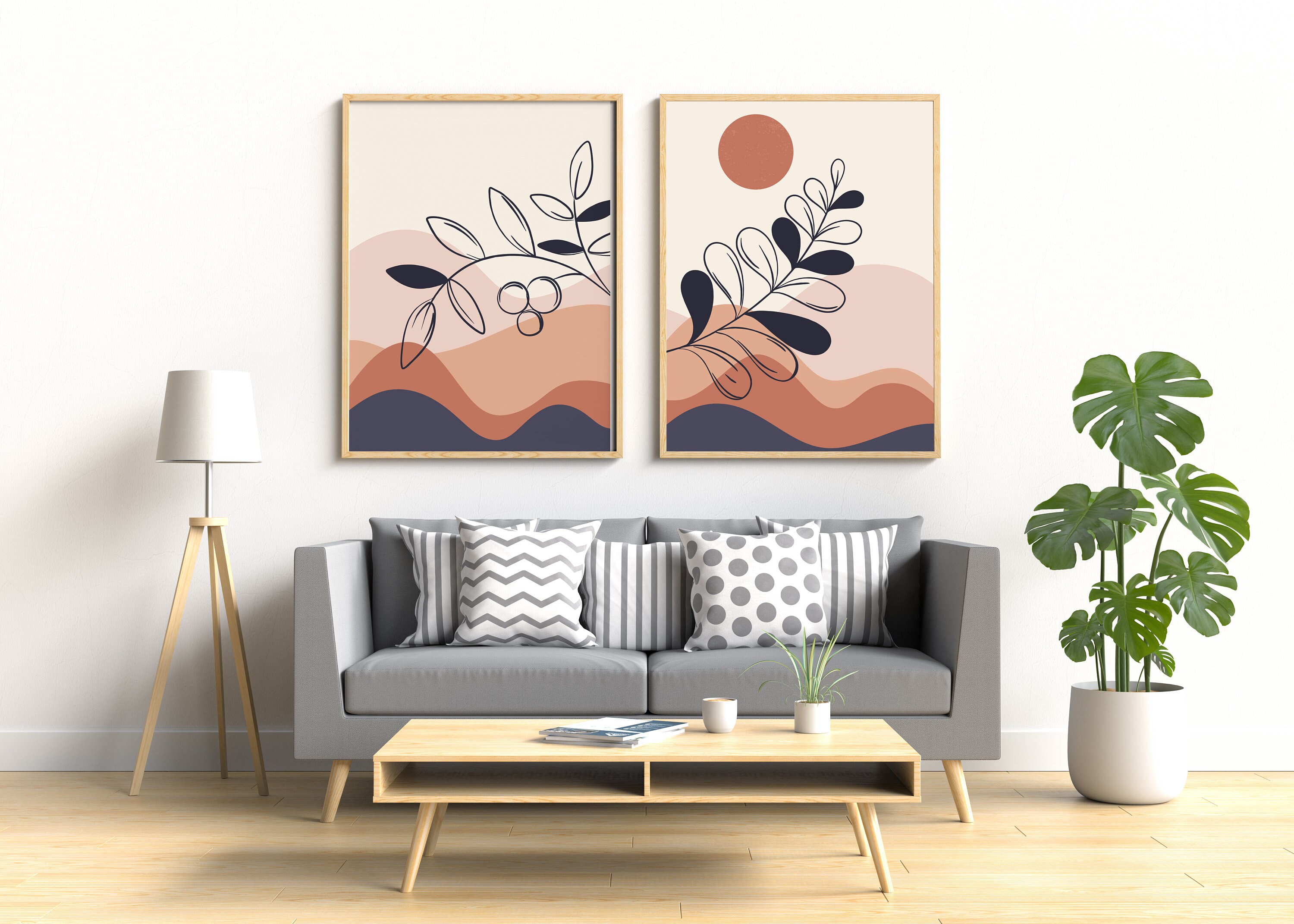 Bohemian Abstract Art Print Wall Poster Set of 2 Boho Poster | Etsy