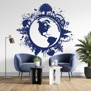 Planet Earth Wall Decal Nature Globe Map Planet Wall Decor Planet Earth ...