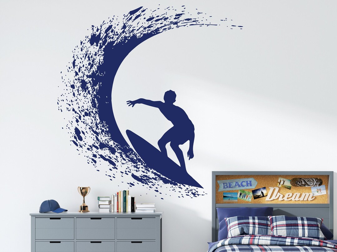 Surfing Wall Decal Surfer Board Wall Sticker Wave Wall Decal Ocean ...