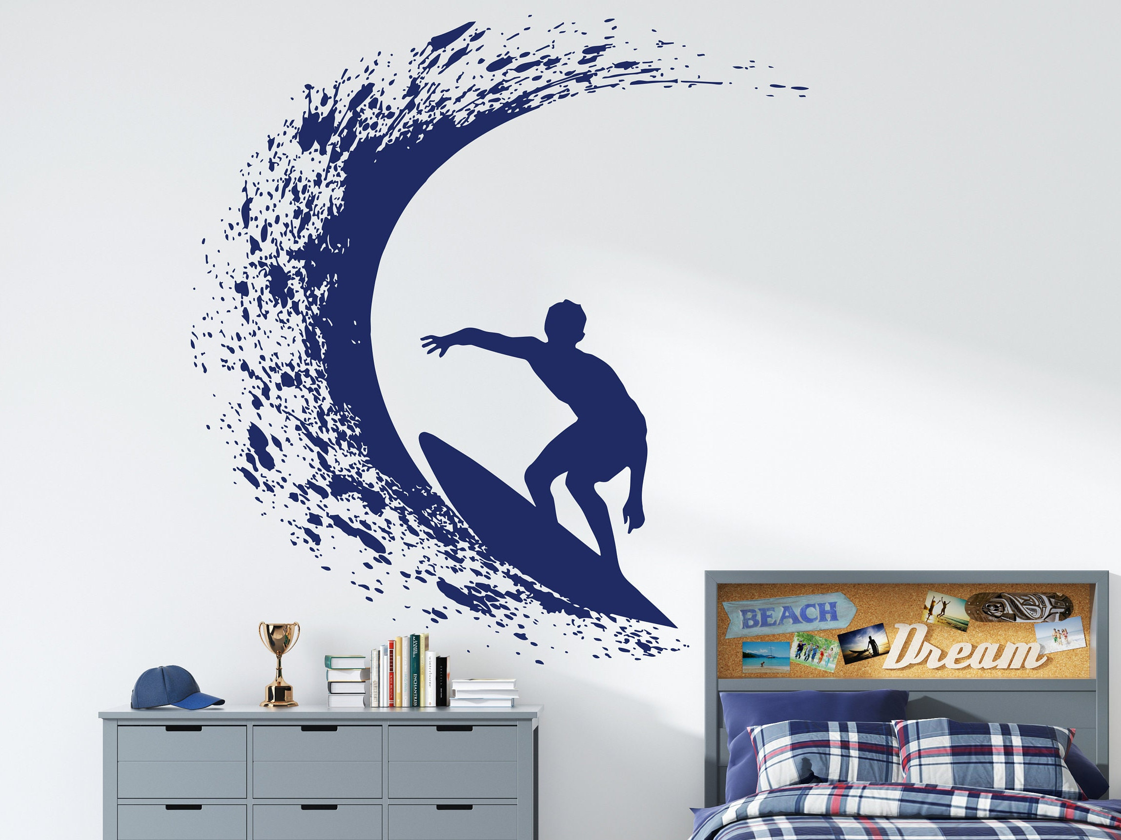 Surfing Wall Decal Surfer Board Wall Sticker Wave Wall Decal - Etsy