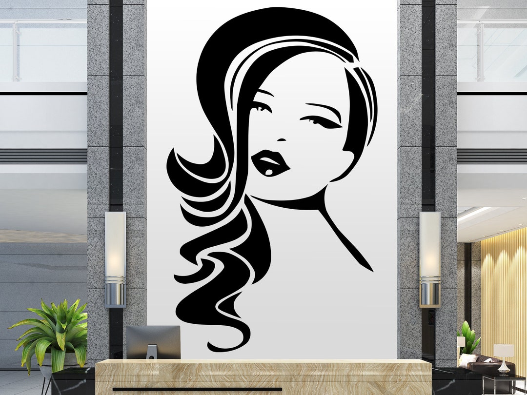 Beautiful Woman Decal Woman Face Wall Decal Long Hair Wall Decor Hair ...