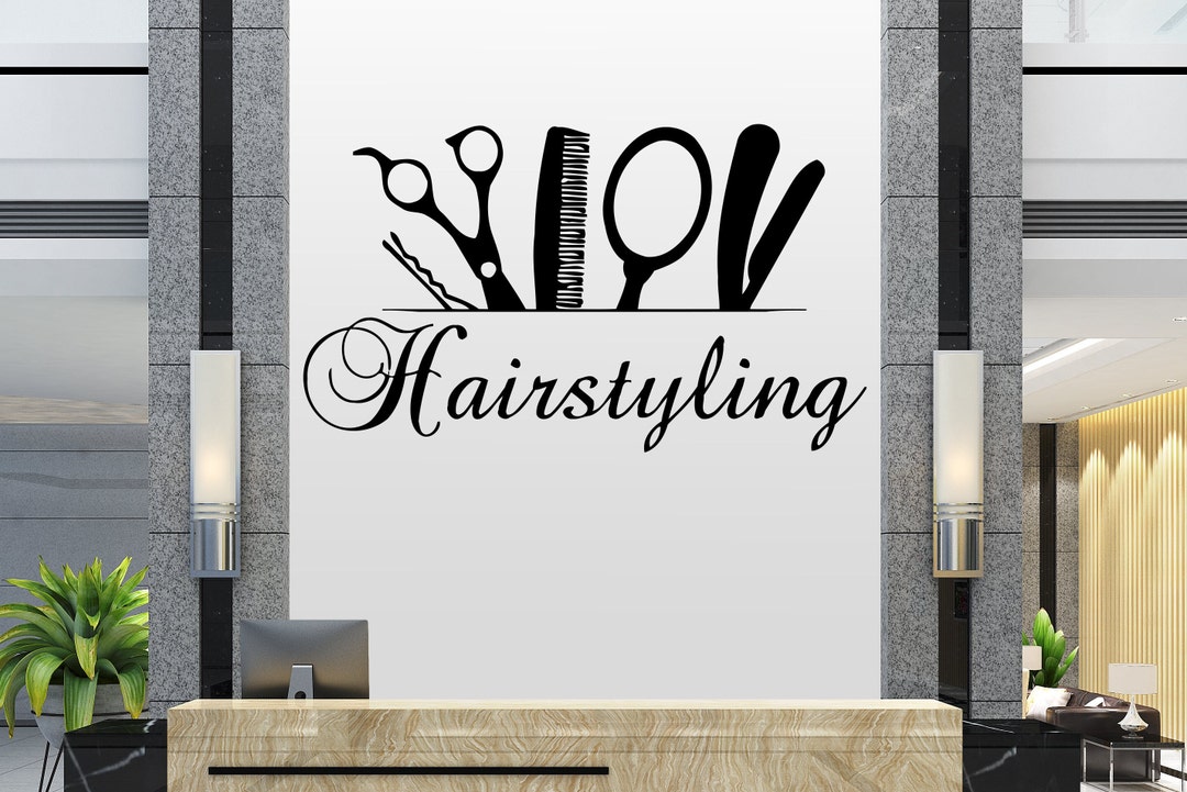 Hair Salon Decal Hair Tools Wall Sticker Hair Stylist Scissors Barber ...
