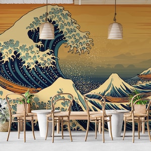 Golden Wave Mural | Japanese Ocean Art Peel & Stick Removable Wallpaper ...