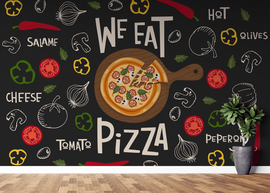 Pizzeria Night Peel & Stick Mural | Italian Food Removable Restaurant ...