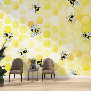 Honey Bee Peel and Stick Wallpaper Yellow Honey Bees Wall Mural Self ...