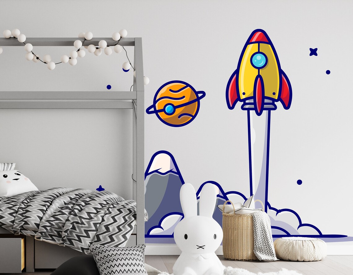 Spaceship Planet Wall Sticker Astronaut Wall Decal Outer | Etsy
