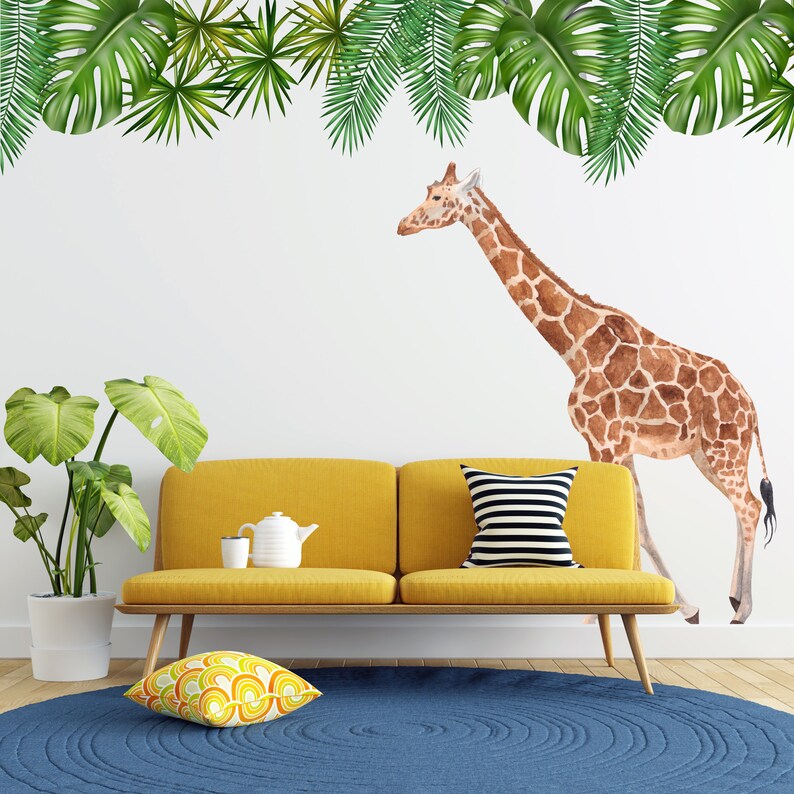 Giraffe Wall Decal for Safari Nursery Jungle Greenery Wall - Etsy