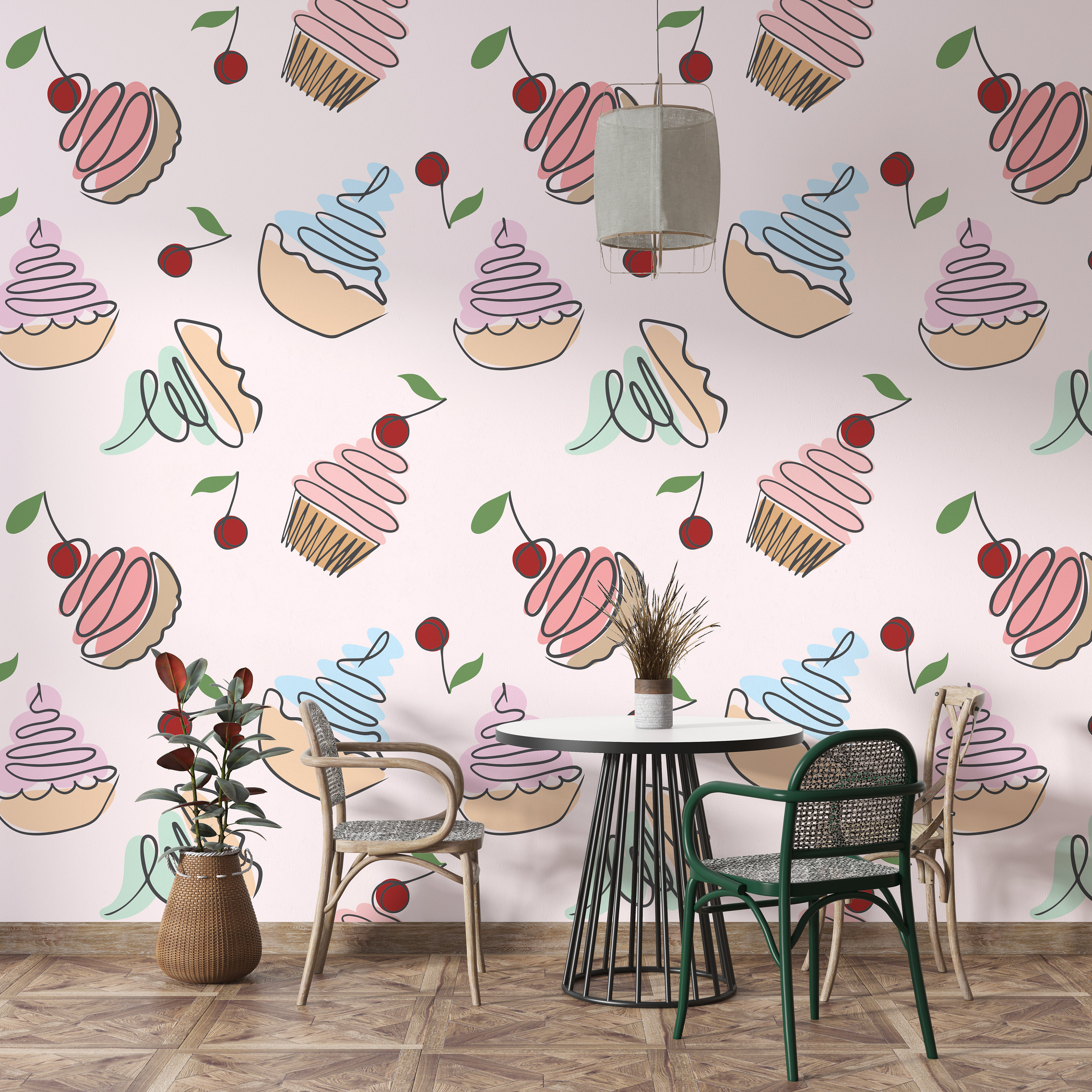 Cupcake Wallpaper Mural | Peel & Stick Bakery Cafe Mural | Dessert Shop ...