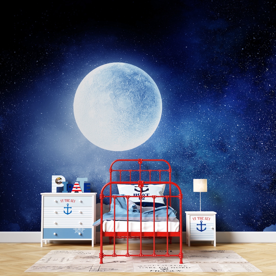 3D Moon Wallpaper Nature Trees Peel and Stick Wallpaper Moon Space Wall Mural Self Adhesive ...