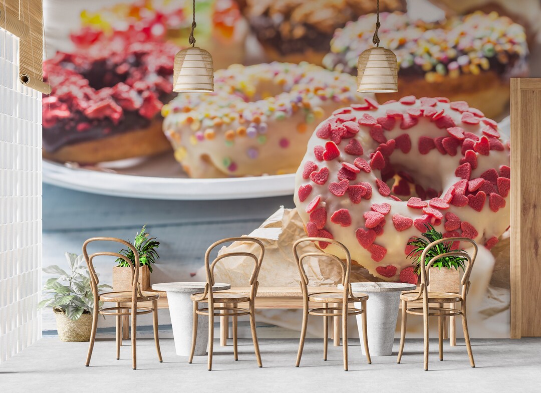 Sweet Treat Haven | Donuts Wall Mural | Dessert Shop Peel and Stick ...