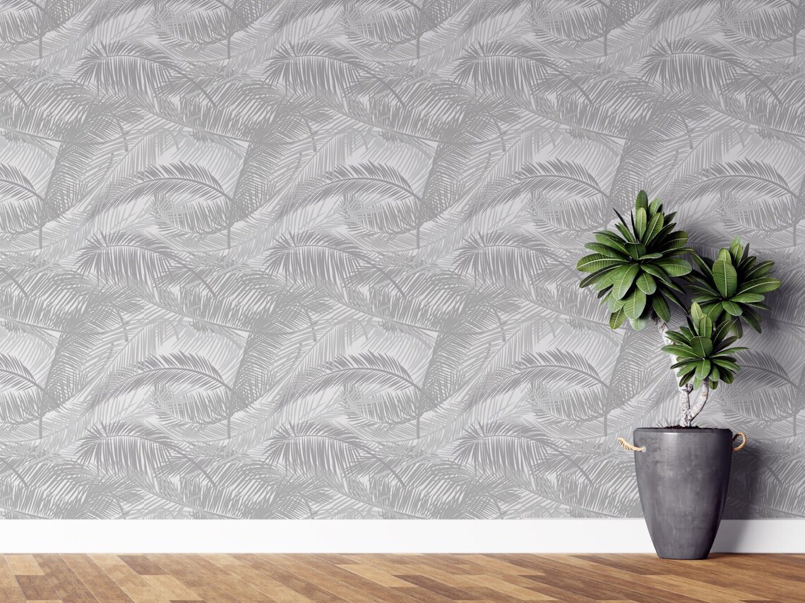 Palm Tree Peel and Stick Wallpaper Gray Self Adhesive - Etsy