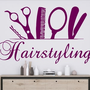 Hair Salon Decal Hair Tools Wall Sticker Hair Stylist Scissors Barber ...