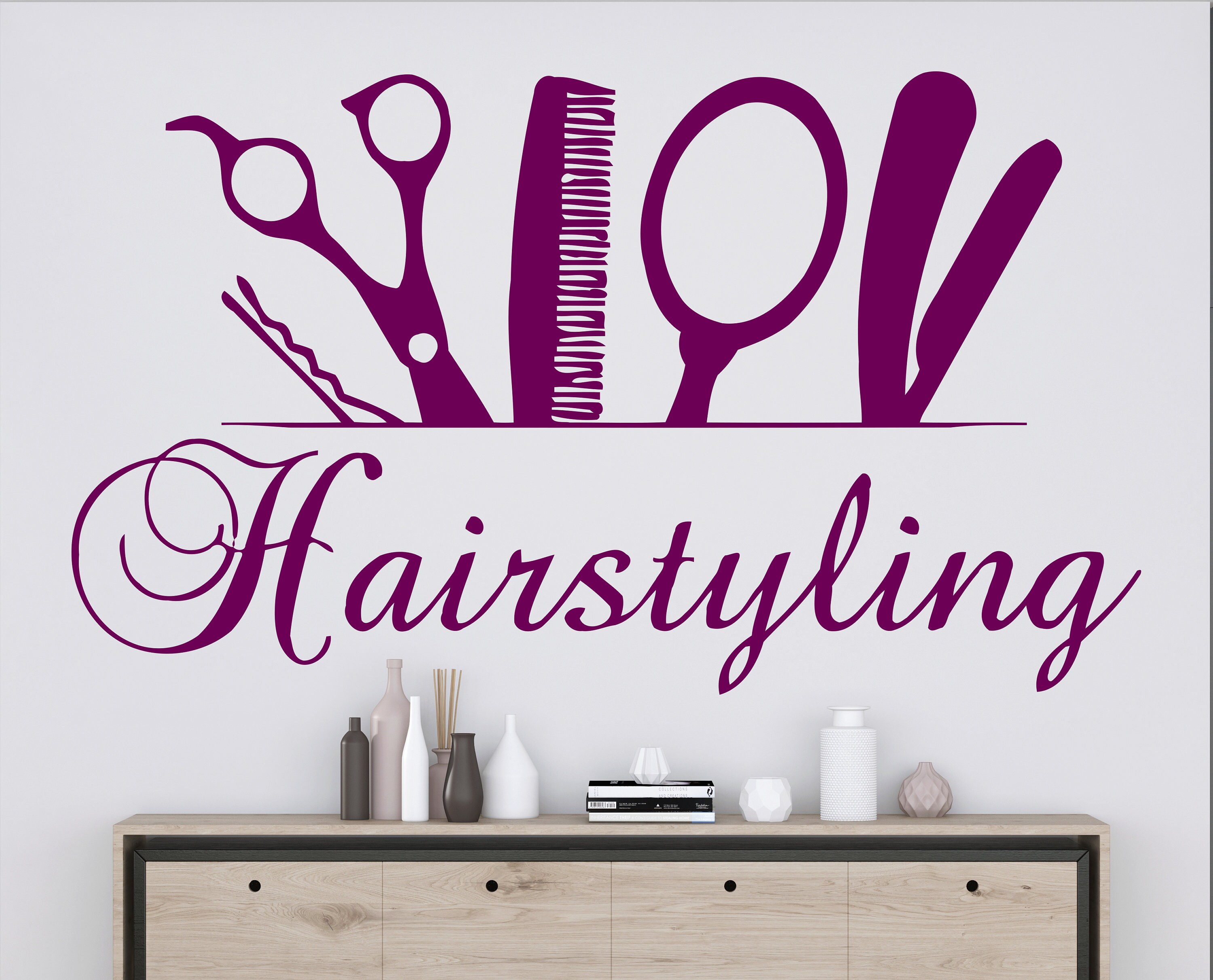 Hair Salon Decal Hair Tools Wall Sticker Hair Stylist Scissors - Etsy