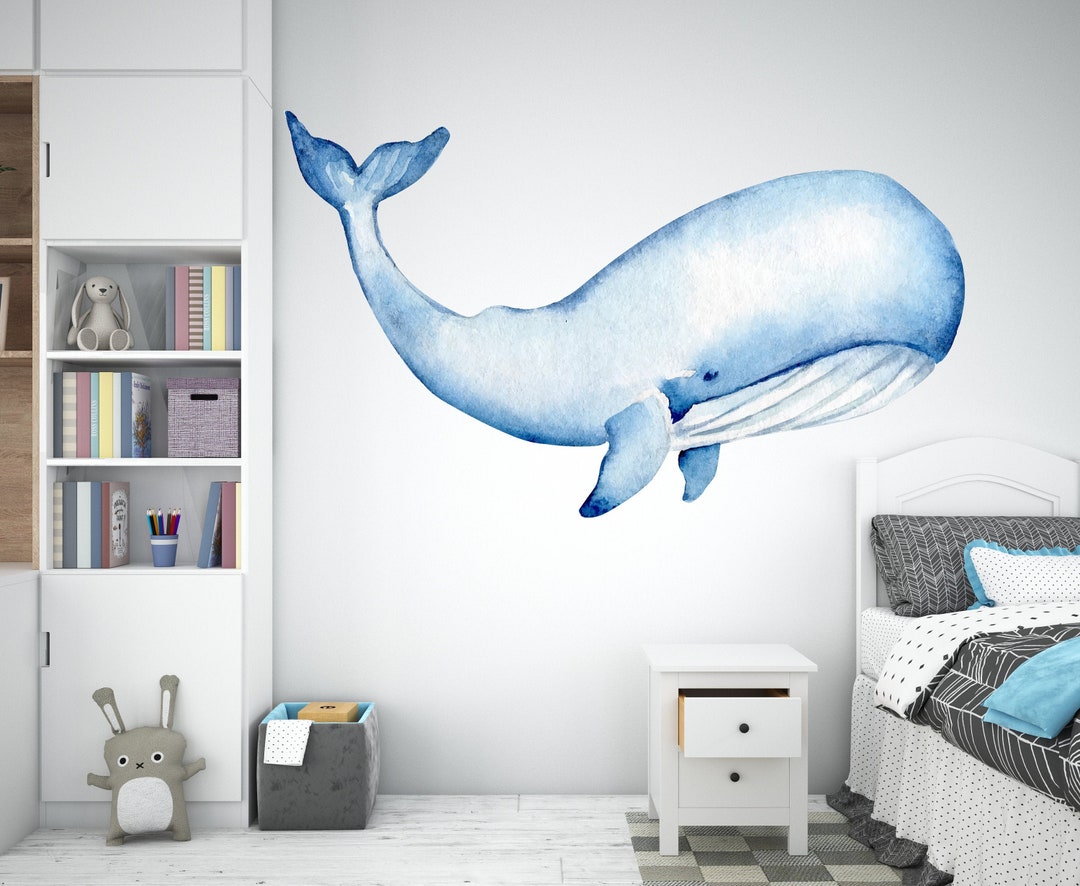 Watercolor Whale Wall Decal Nautical Nursery Wall Decor Under the Sea ...
