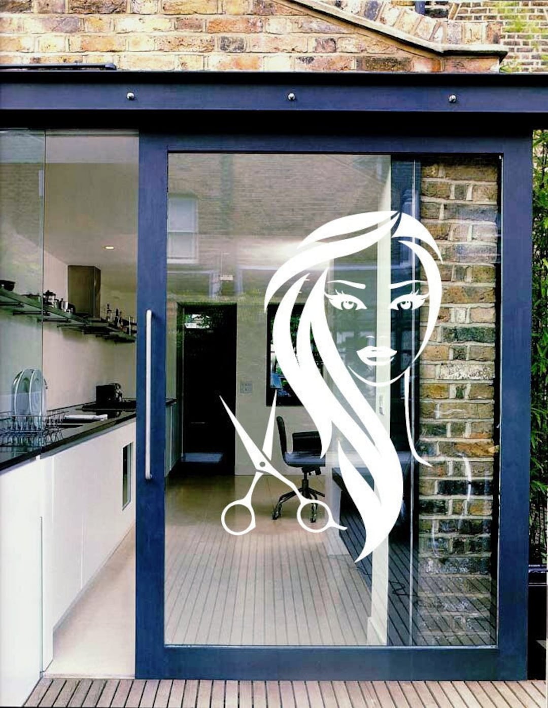 Hair Salon Wall Window Decal Sticker Hair Stylist Hair Tools Scissors ...
