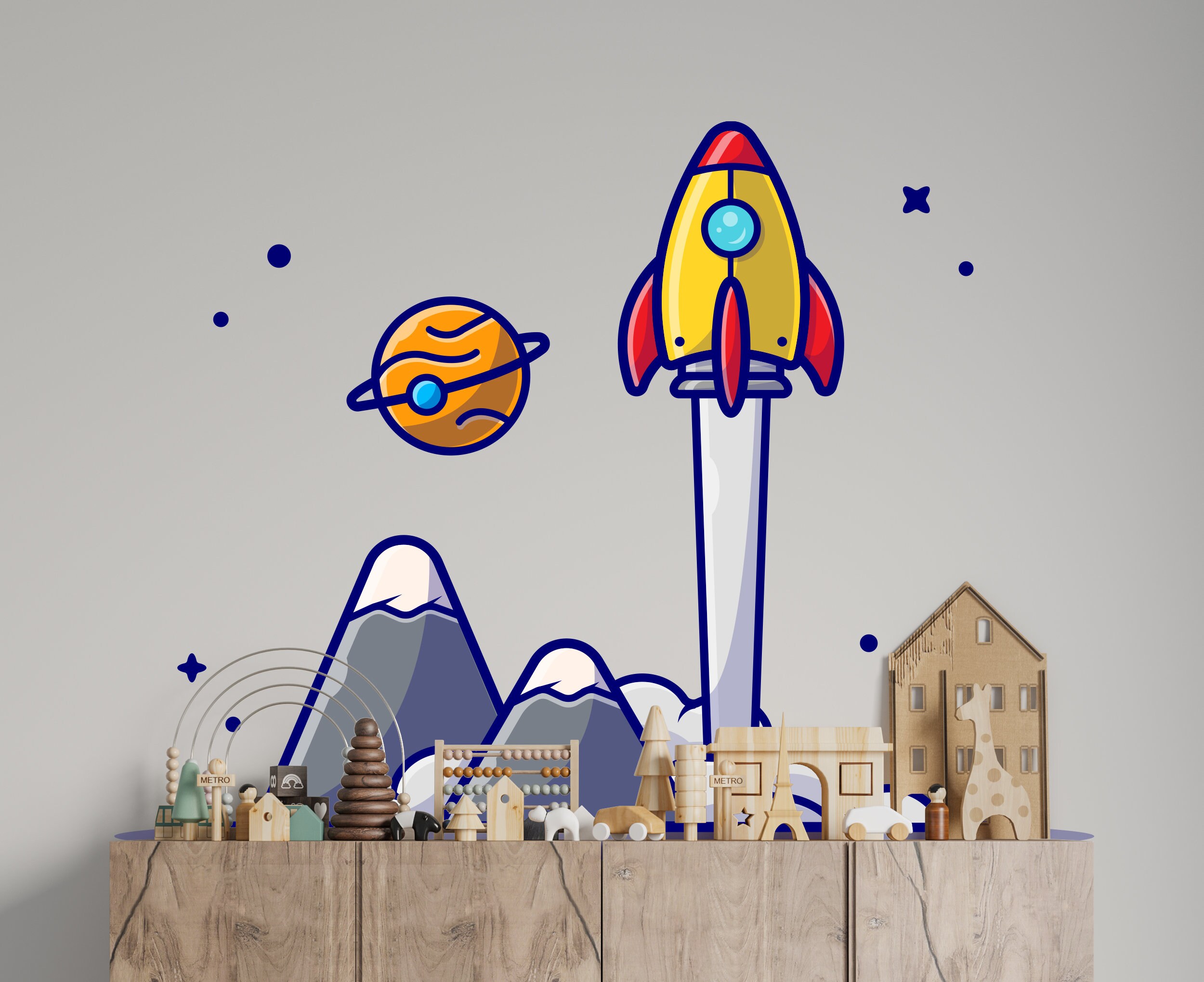 Spaceship Planet Wall Sticker Astronaut Wall Decal Outer | Etsy