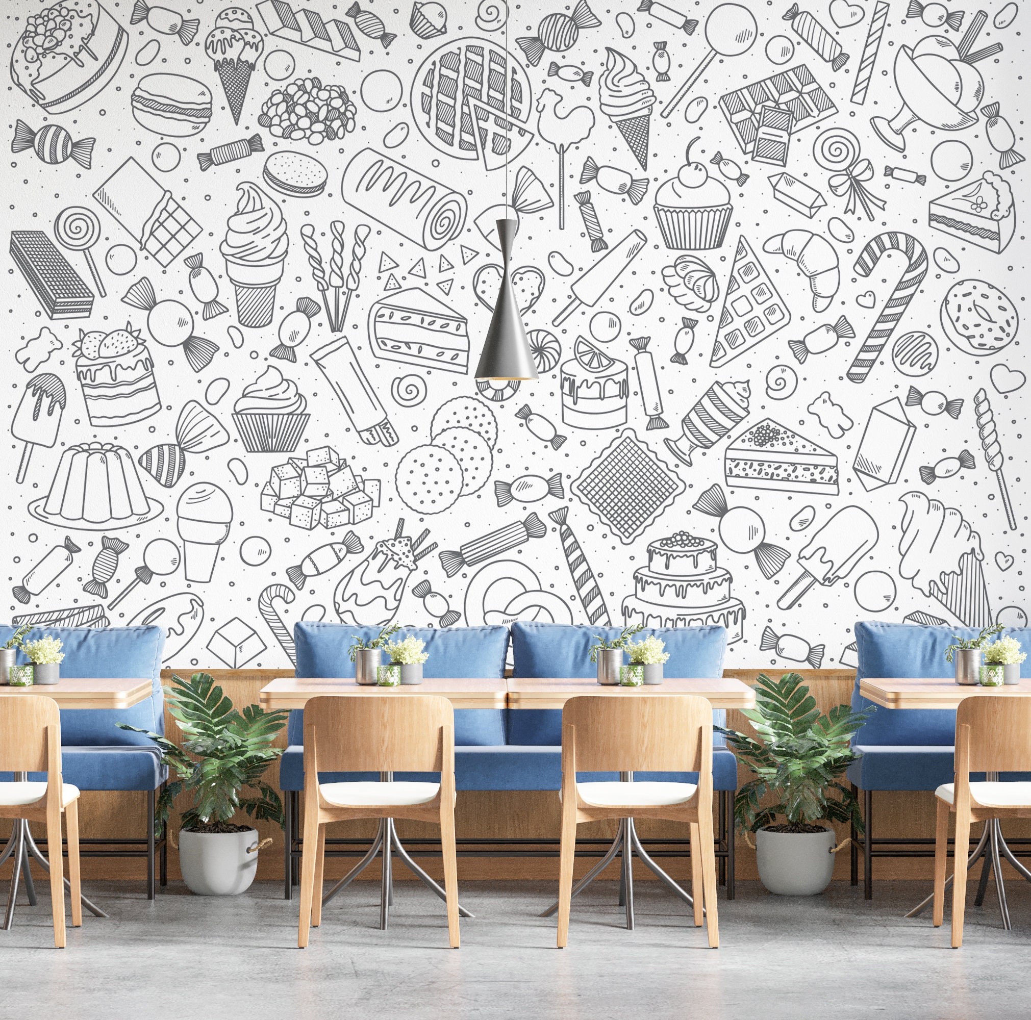 Sweets Desserts Wallpaper | Peel & Stick Bakery Wall Mural | Cafe ...