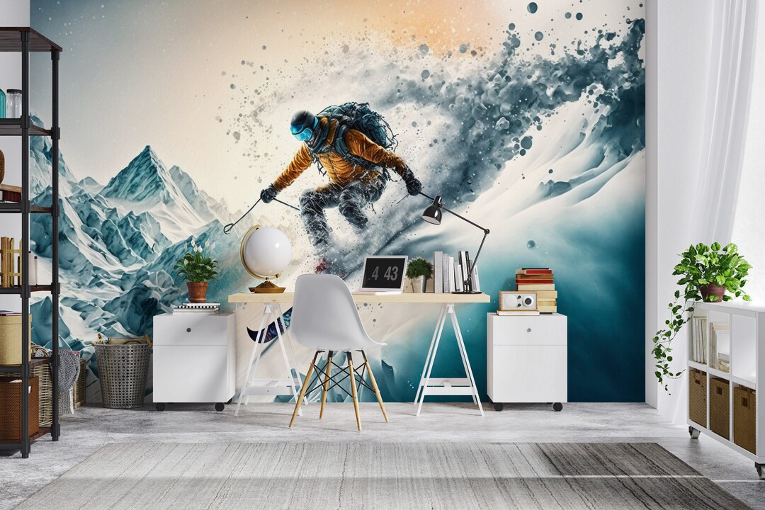 Skiing Wall Graphics Peel and Stick Wallpaper Mountain Winter Sport ...