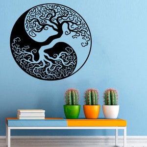 Yin Yang Wall Decal, Taoism, Vinyl Decal, Sticker, Floral, Balance ...