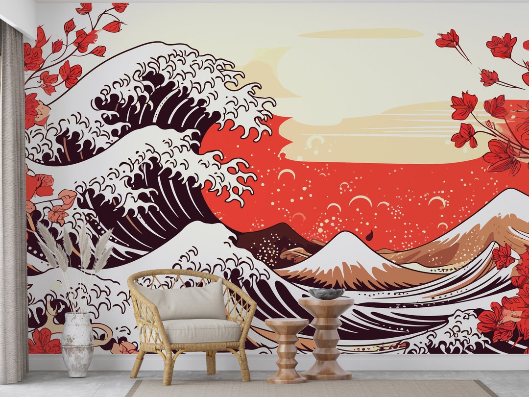 Japanese Nature Wallpaper Japanese Wave Wall Graphics Peel and Stick ...