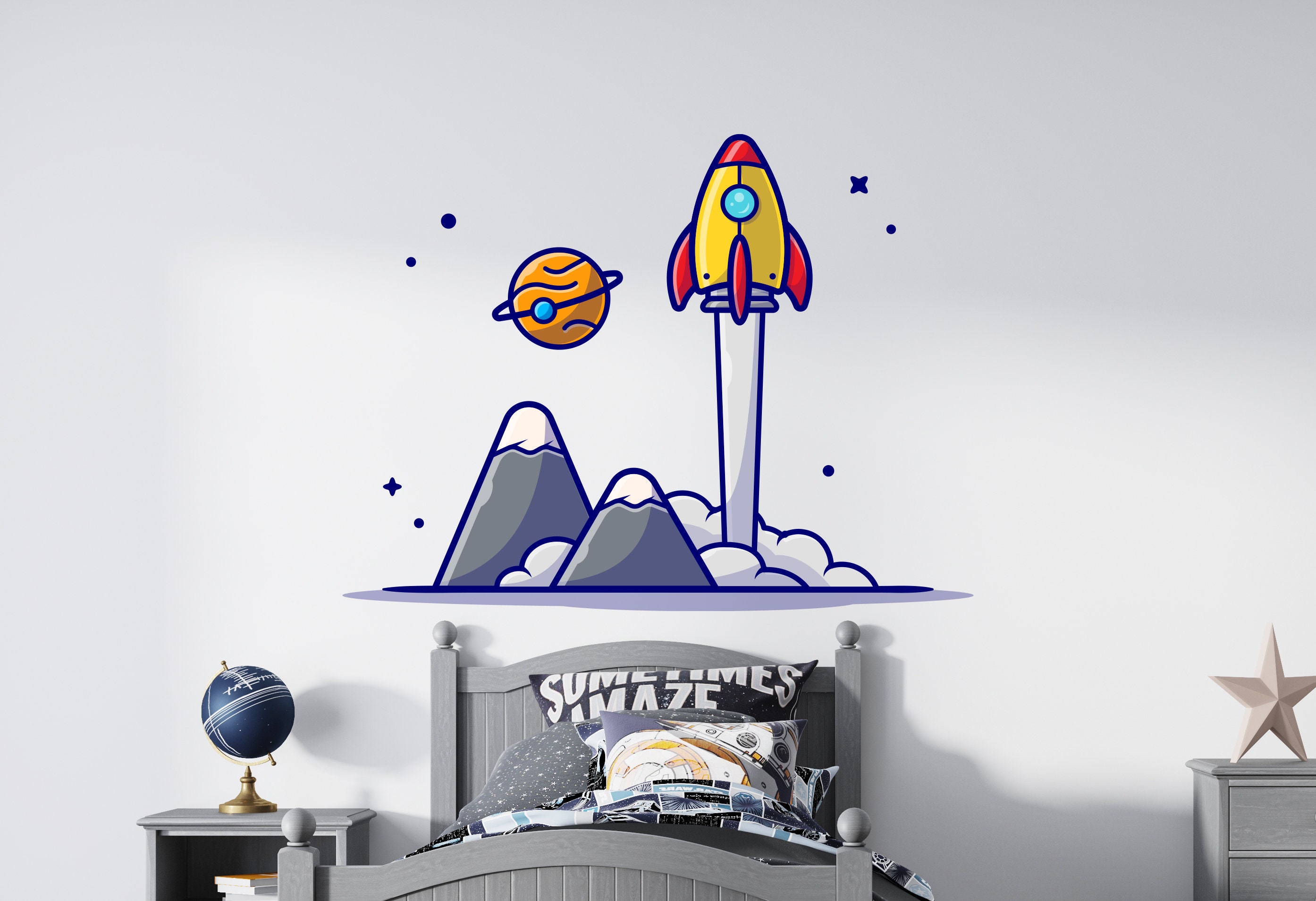 Spaceship Planet Wall Sticker Astronaut Wall Decal Outer | Etsy