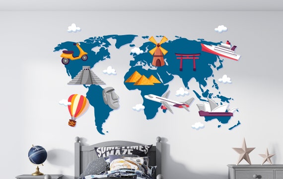 Travel World Map Wall Decal World Map Wall Sticker World - Etsy