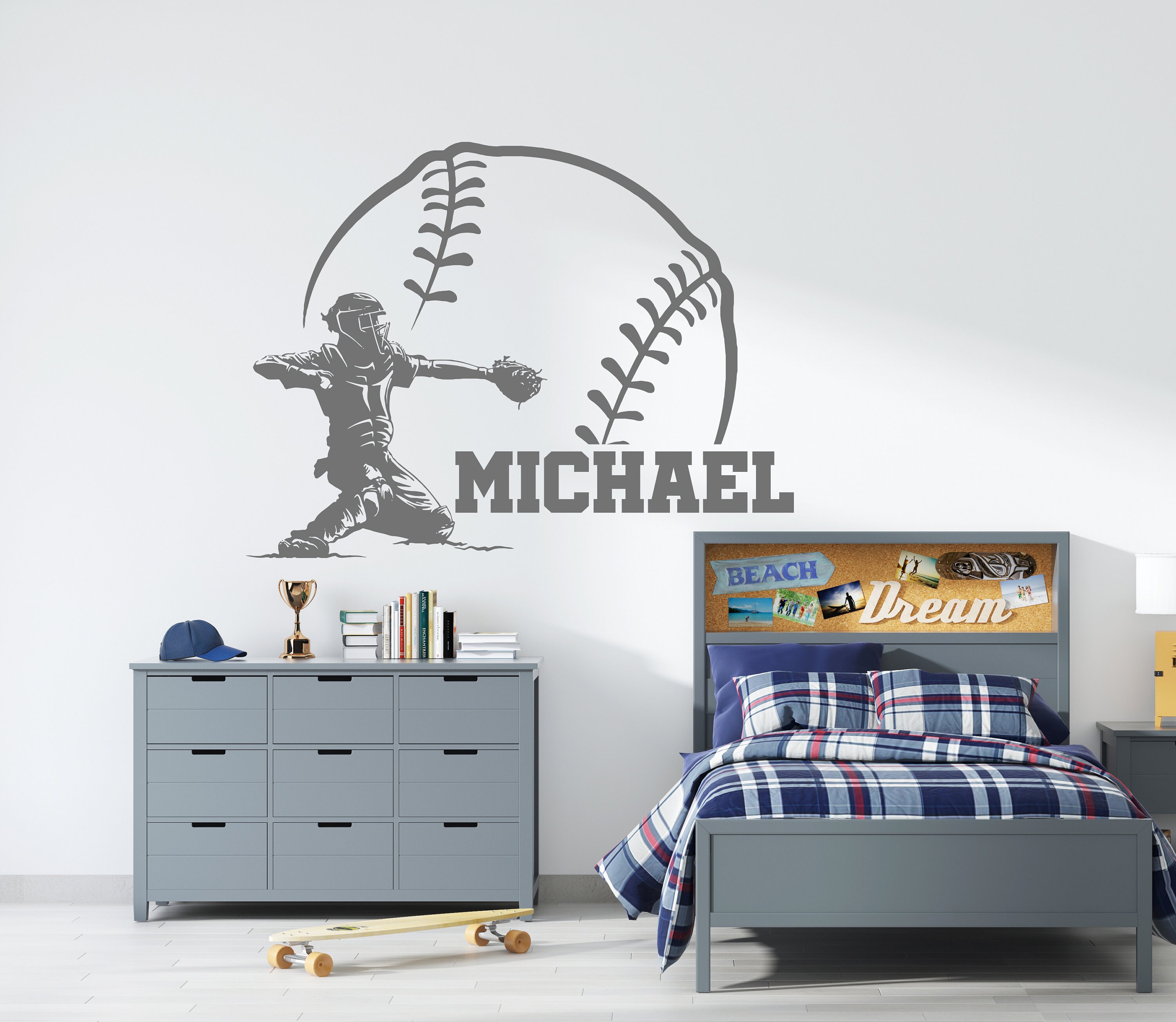 Personalized Name Baseball Wall Decal Softball Wall Sticker - Etsy