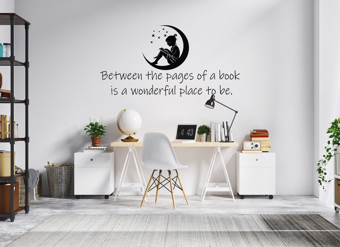 Storytime Library Quote Wall Decal | Girl Reading Removable Vinyl Book ...