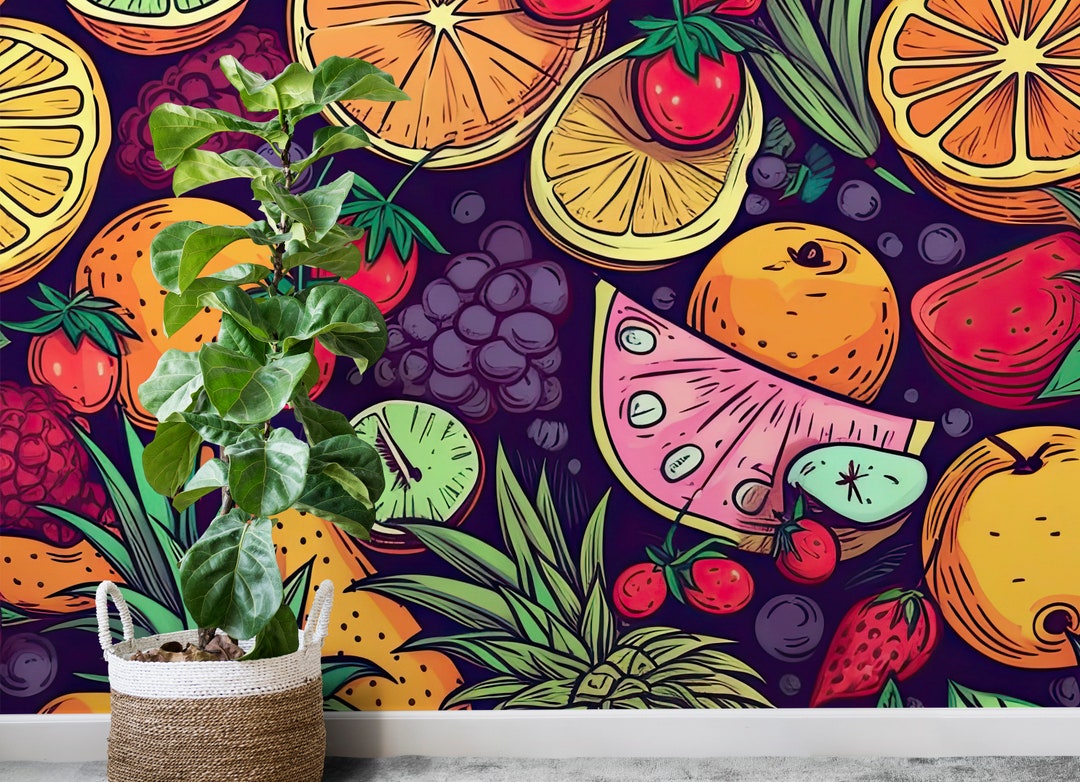 Fruit Wall Graphics Peel and Stick Fruit Wallpaper Smoothie Cafe Wall ...