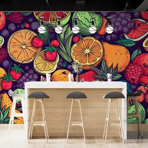 Fruit Wall Graphics Peel and Stick Fruit Wallpaper Smoothie Cafe Wall ...