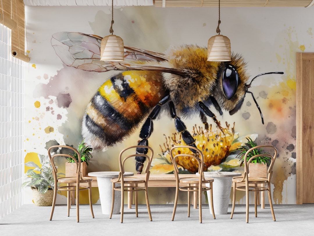 Honey Bee Peel and Stick Wallpaper Yellow Honey Bees Wall Mural Self ...