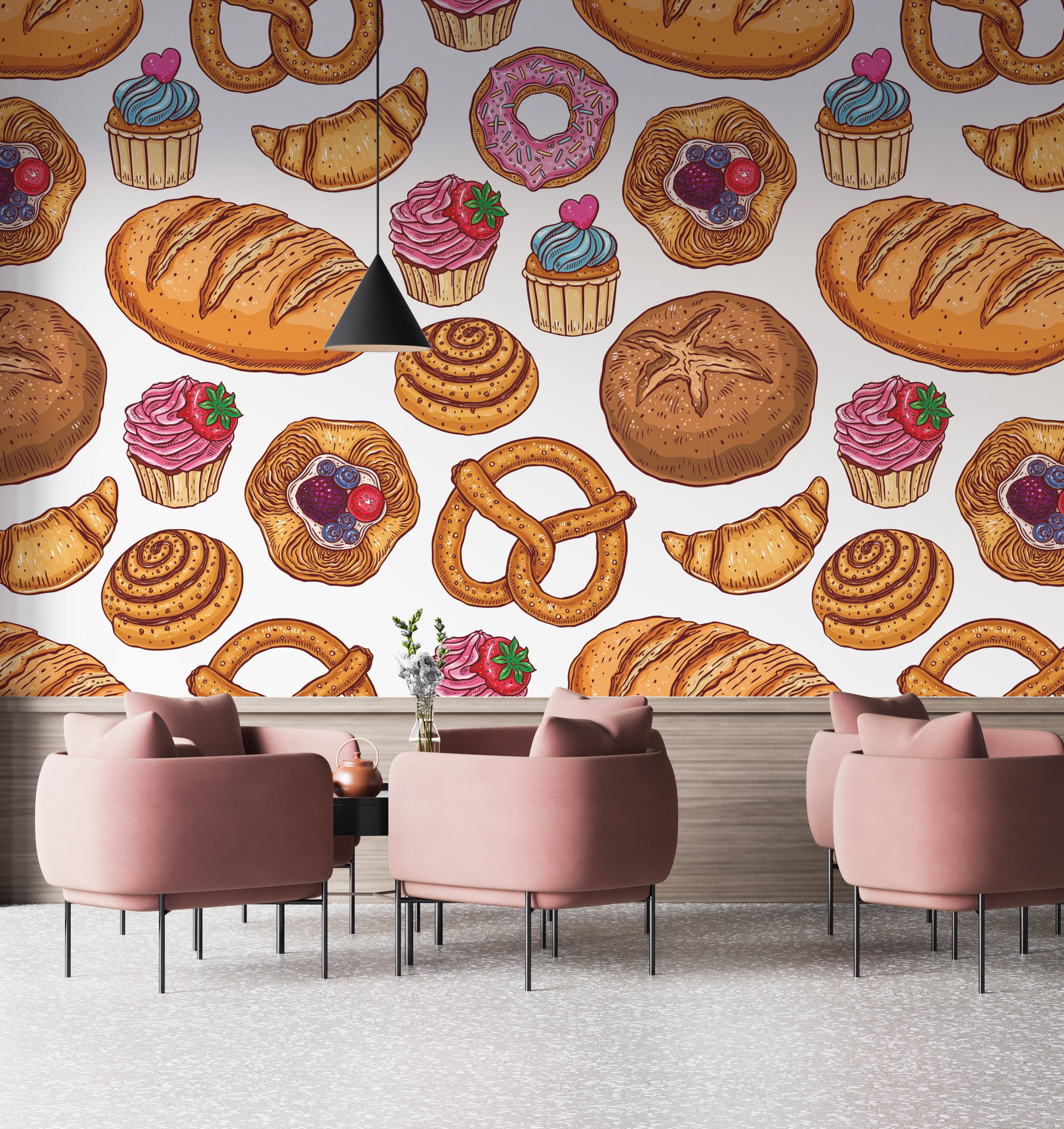 Bakery Desserts Wallpaper | Peel & Stick Cafe Restaurant Mural | Sweets ...