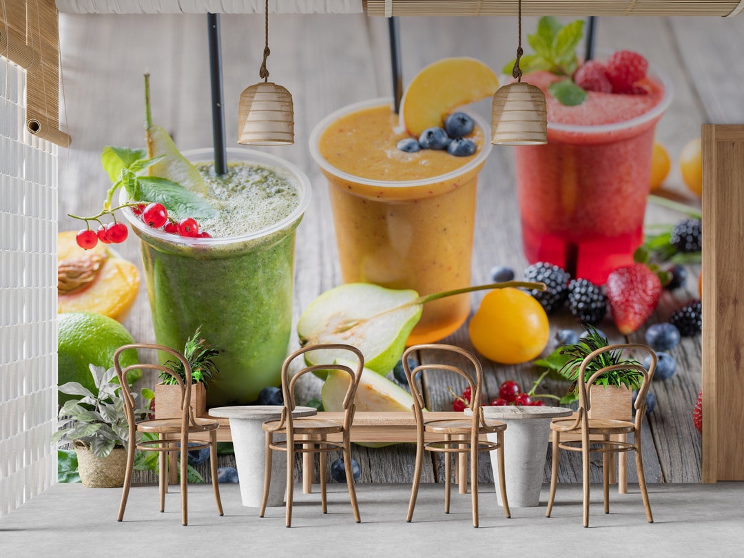 Fresh Smoothie Cafe Mural | Fruit Juice Bar Peel & Stick Wallpaper ...