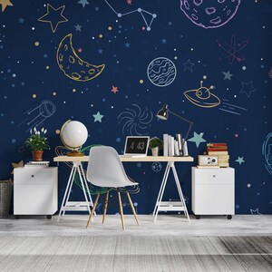 Starry Solar System Mural | Kids Space Peel & Stick Removable Wallpaper ...