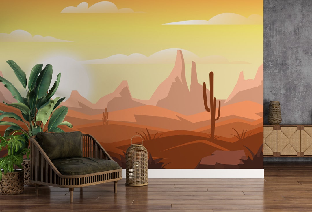 Desert Peel and Stick Wallpaper Hills Cactus Wall Mural Self Adhesive ...