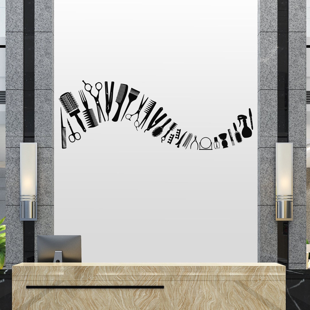 Hair Salon Decal Hair Tools Wall Sticker Hair Stylist Scissors Barber ...