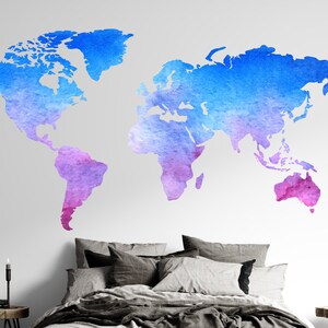 Watercolor World Map Wall Decal | World Map Wall Sticker | World Map ...