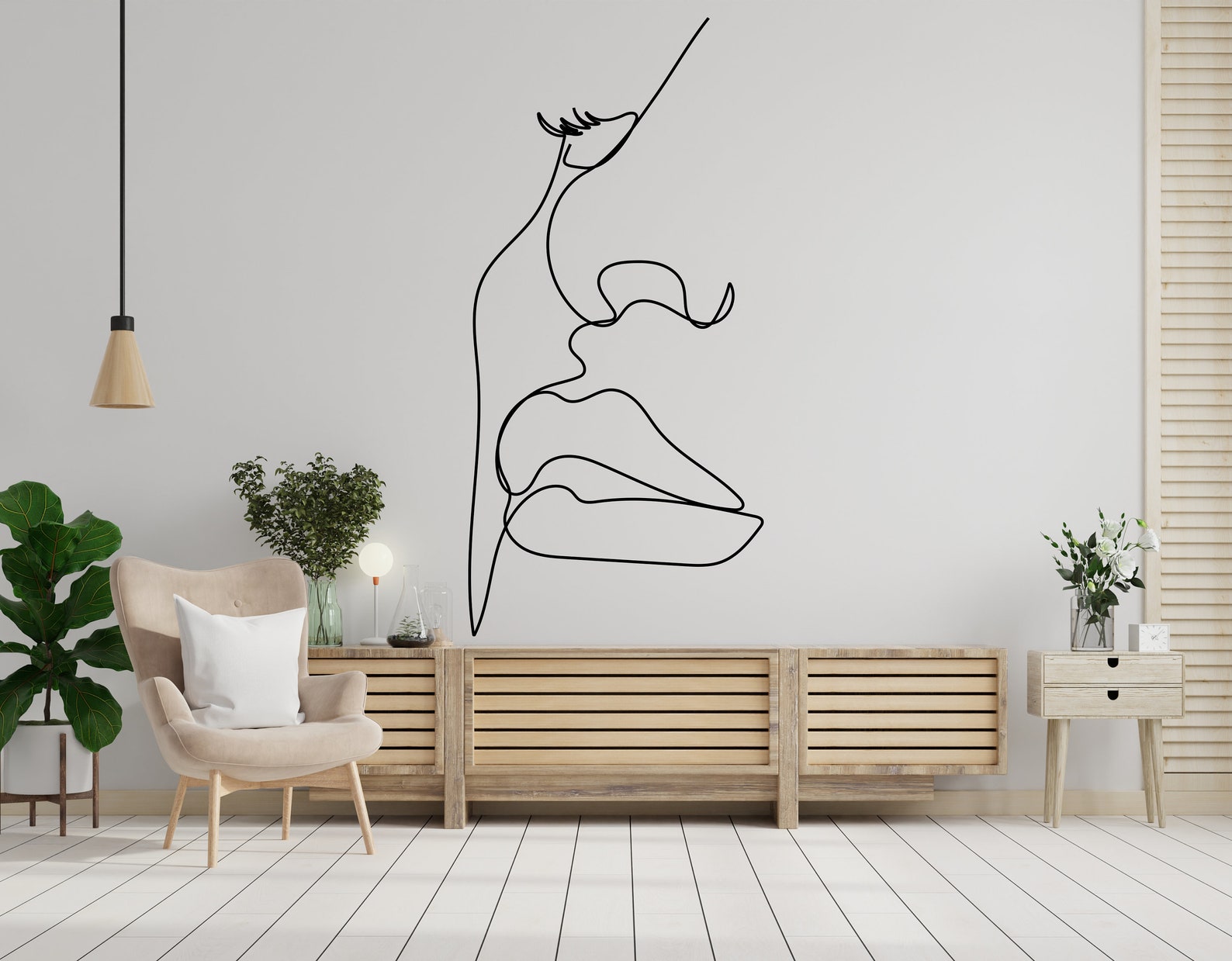 Abstract Silhouette Flow | One Line Art Wall Decal | Modern Salon Decor ...