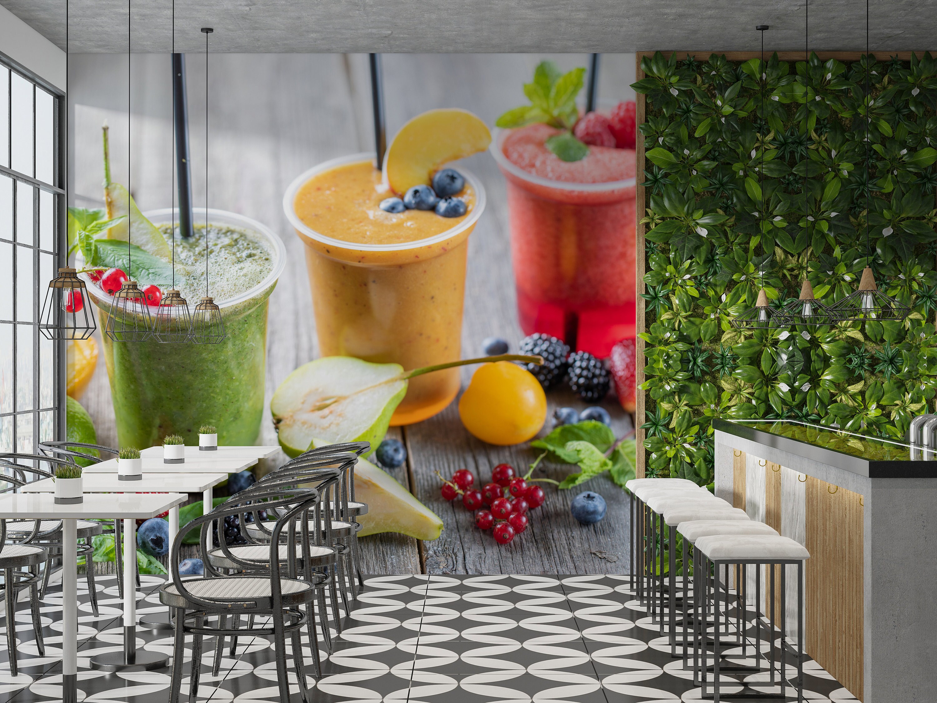 Fresh Smoothie Cafe Mural | Fruit Juice Bar Peel & Stick Wallpaper ...