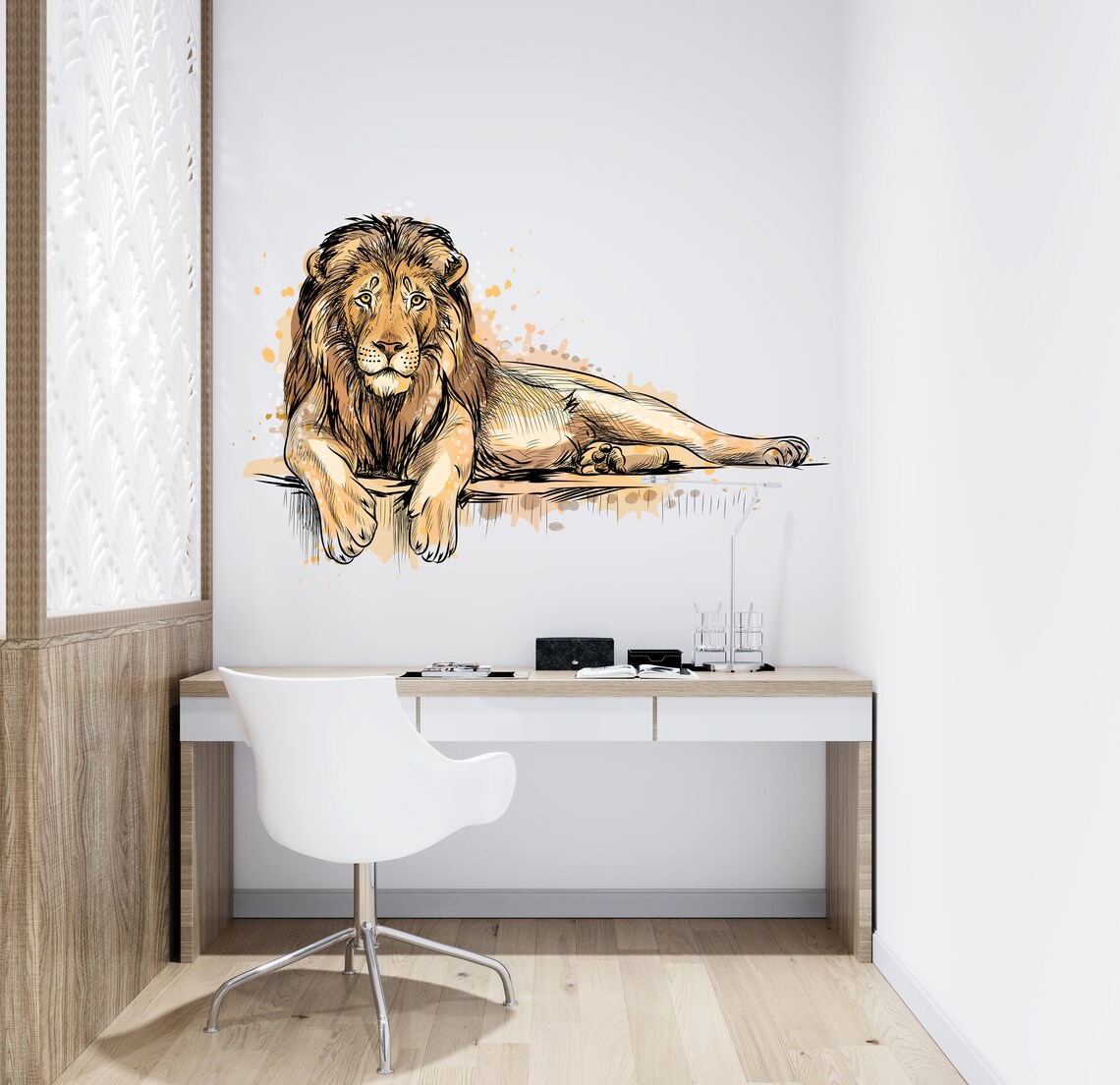 Lion Wall Decal Full Color Lion Wall Sticker Lion Wall | Etsy