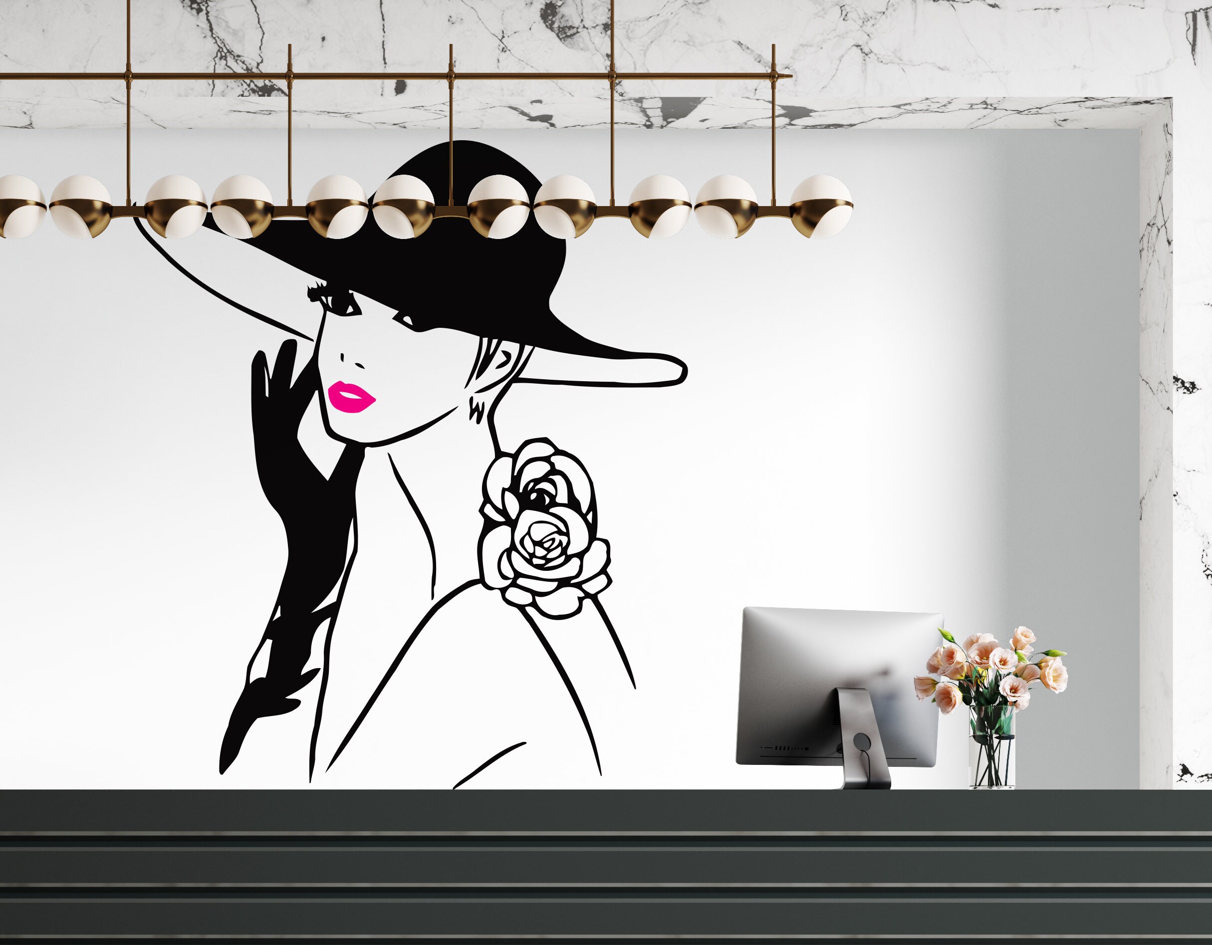 Beautiful Woman Decal Lady Wearing Hat Wall Decal Woman Red - Etsy