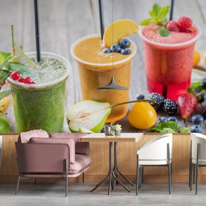 Fresh Smoothie Cafe Mural | Fruit Juice Bar Peel & Stick Wallpaper ...
