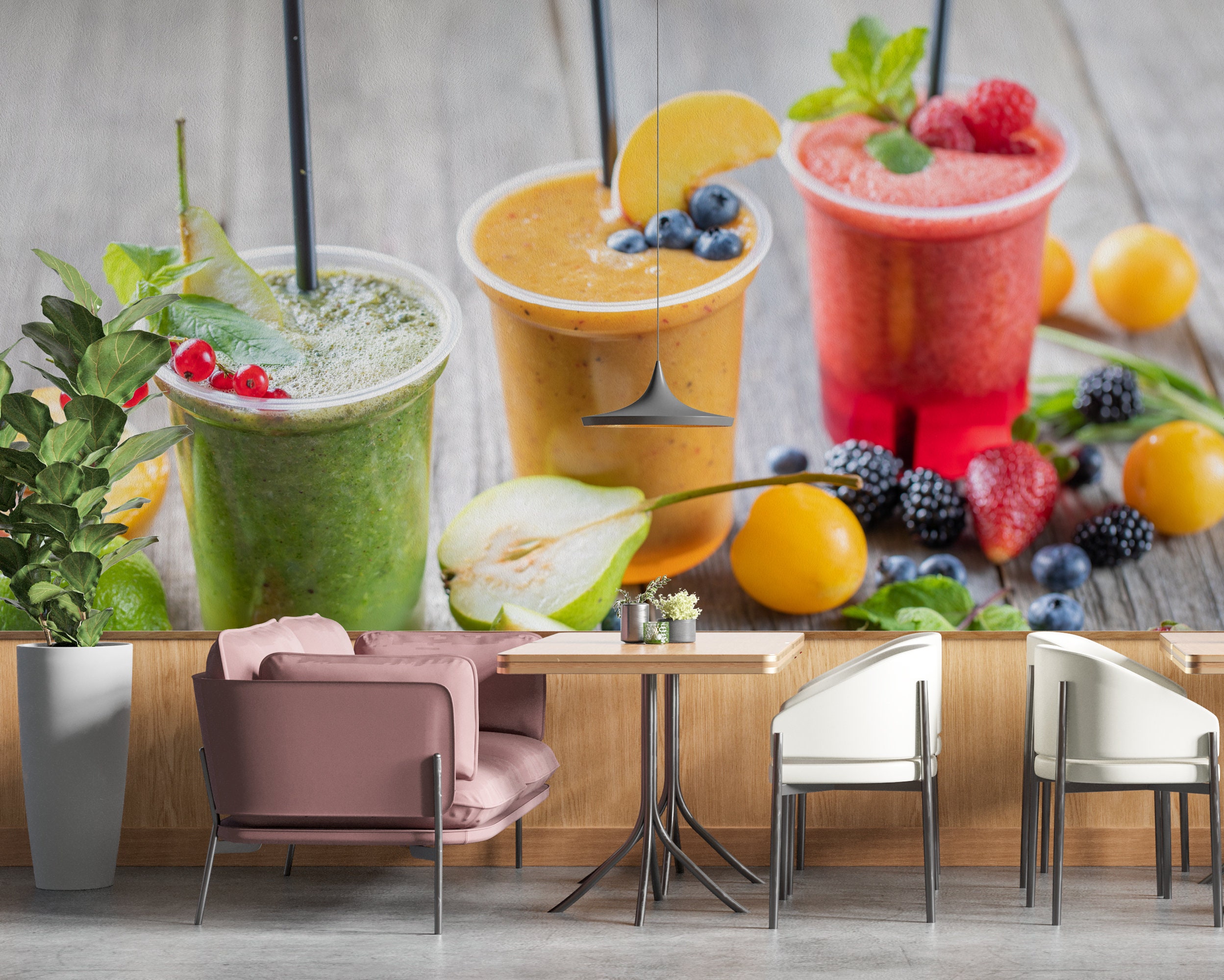 Fresh Smoothie Cafe Mural | Fruit Juice Bar Peel & Stick Wallpaper ...