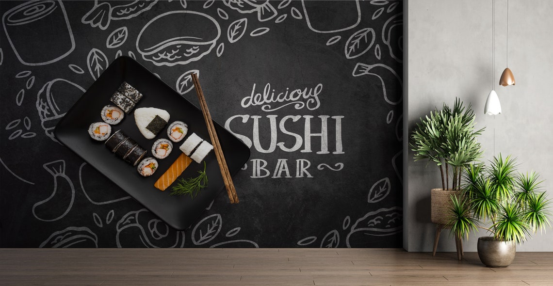 Sushi Bar Wall Mural | Japanese Restaurant Chalkboard Style | Peel ...